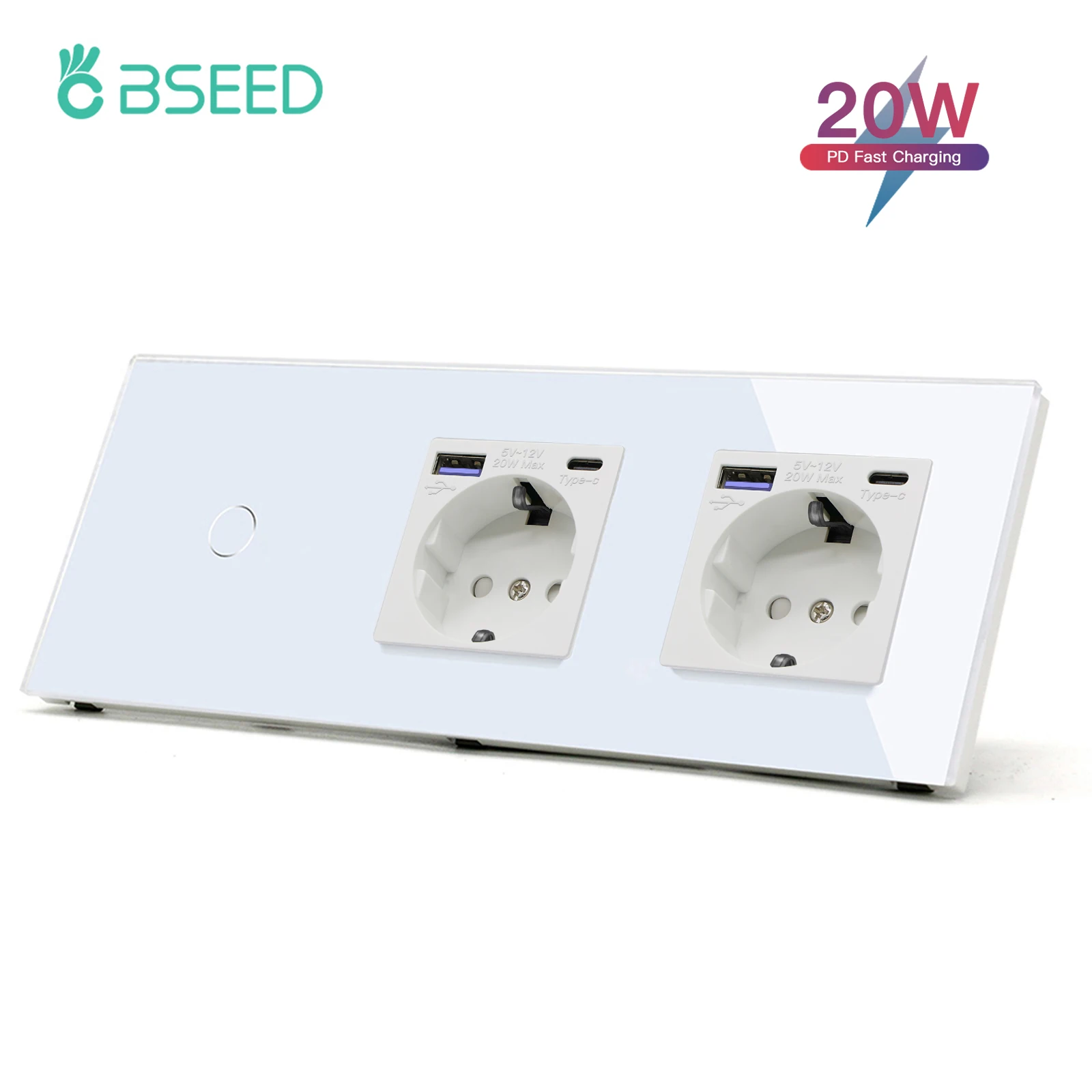 BSEED Touch Switch 1/2/3Gang With Double EU Sockets Fast Charge 20W ...