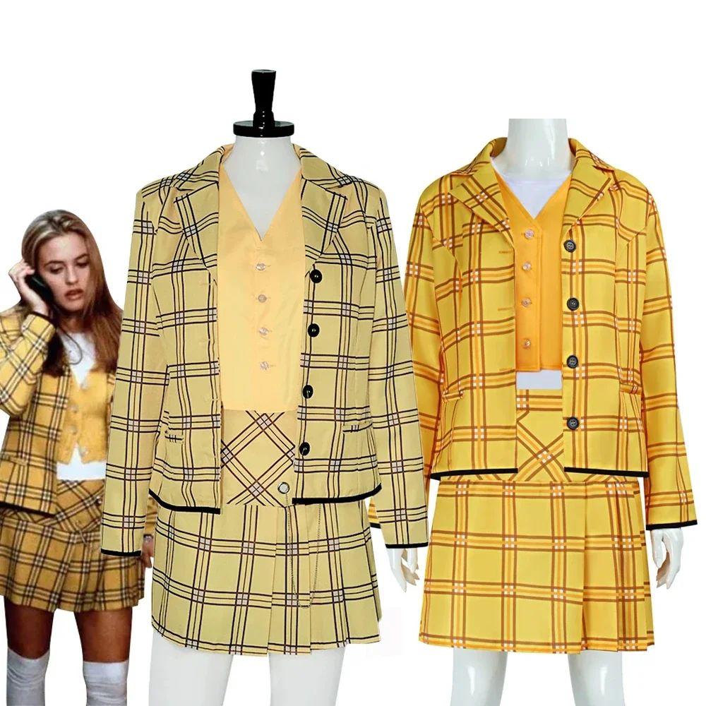 Movie Clueless Cher Horowitz Cosplay Costume Women Yellow Coat Skirt ...