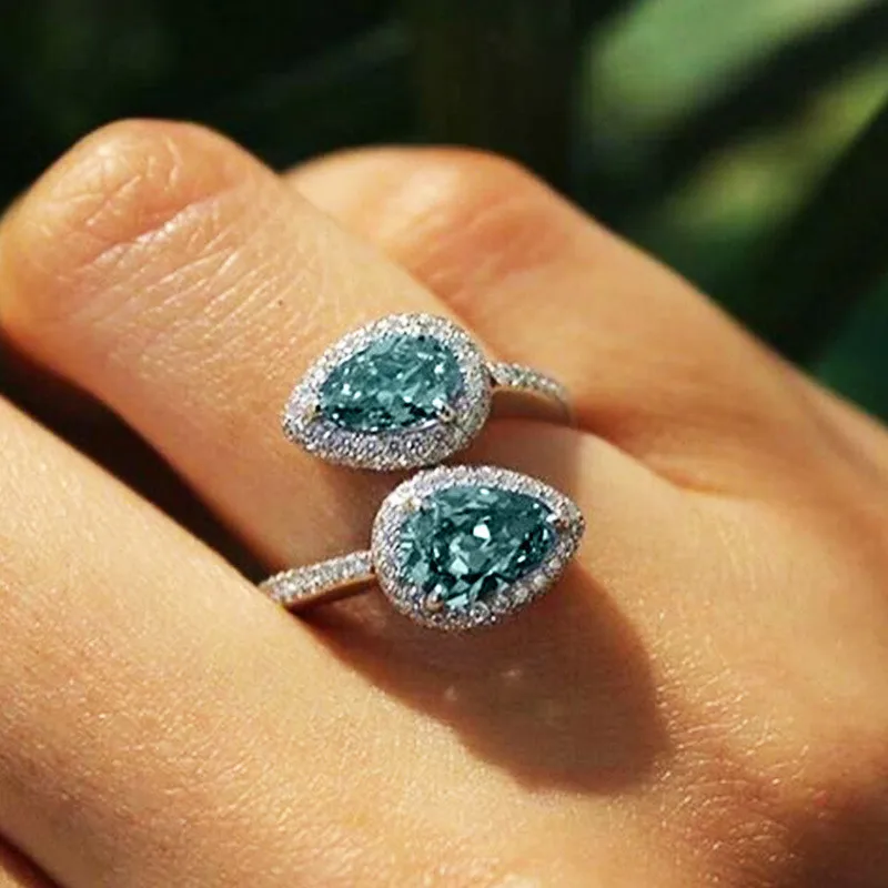 925 Sterling Silver Zirconia Adjustable Ring Women Engagement ...
