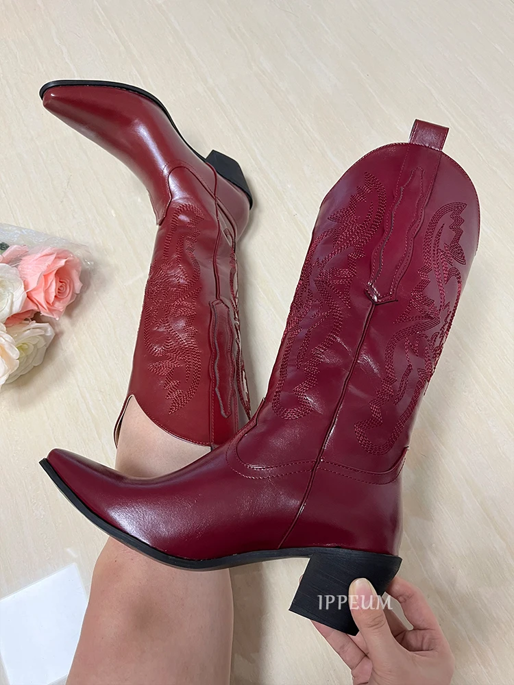 IPPEUM-Botas-vaqueras-rojas-para-mujer-zapatos-hasta-la-rodilla-de ...