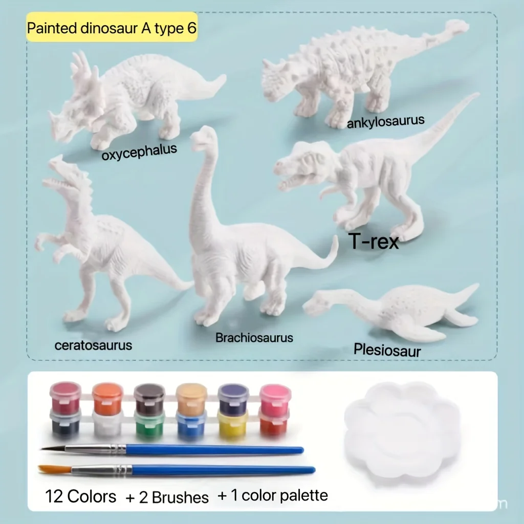 6pcs-Coloring-Dinosaur-Plus-12-Color-Paint-Set-Toys-For-Children ...