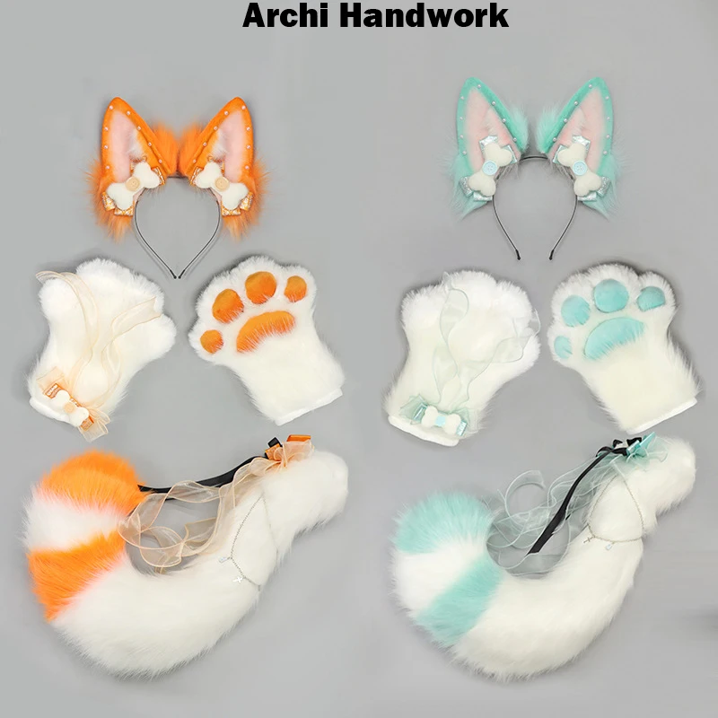 Archi Handwork Fursuit Wolf Dog Fluffy Ears Headwear Paw Tail Fox Fairy ...
