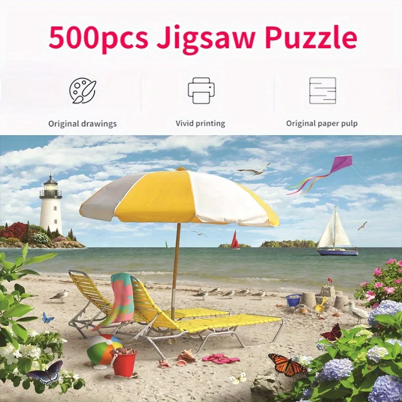 500 Pieces Jigsaw Puzzle for Adults Painting Vacation Beach Paper ...