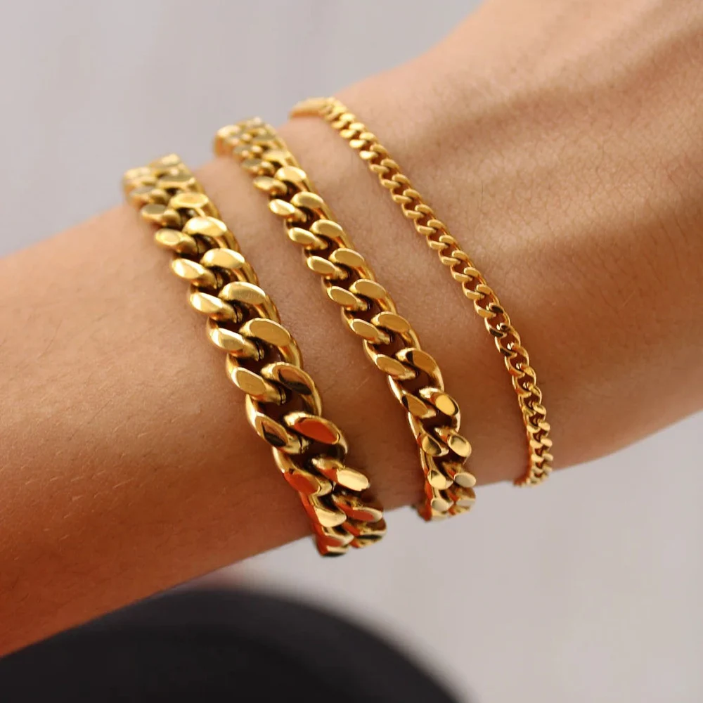 Stainless-Steel-Chain-Bracelet-Women-3mm-to-9mm-Curb-Cuban-Chain-Bangle ...