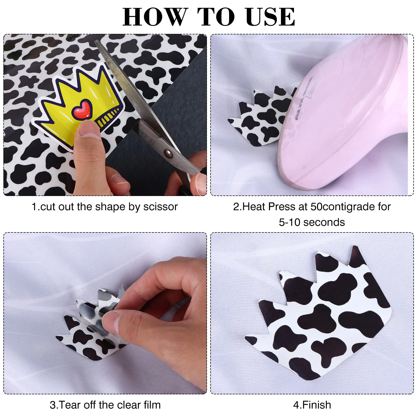 12 Sheets Cow Print Pattern Heat Transfer Vinyls Cow Leopard Cow ...
