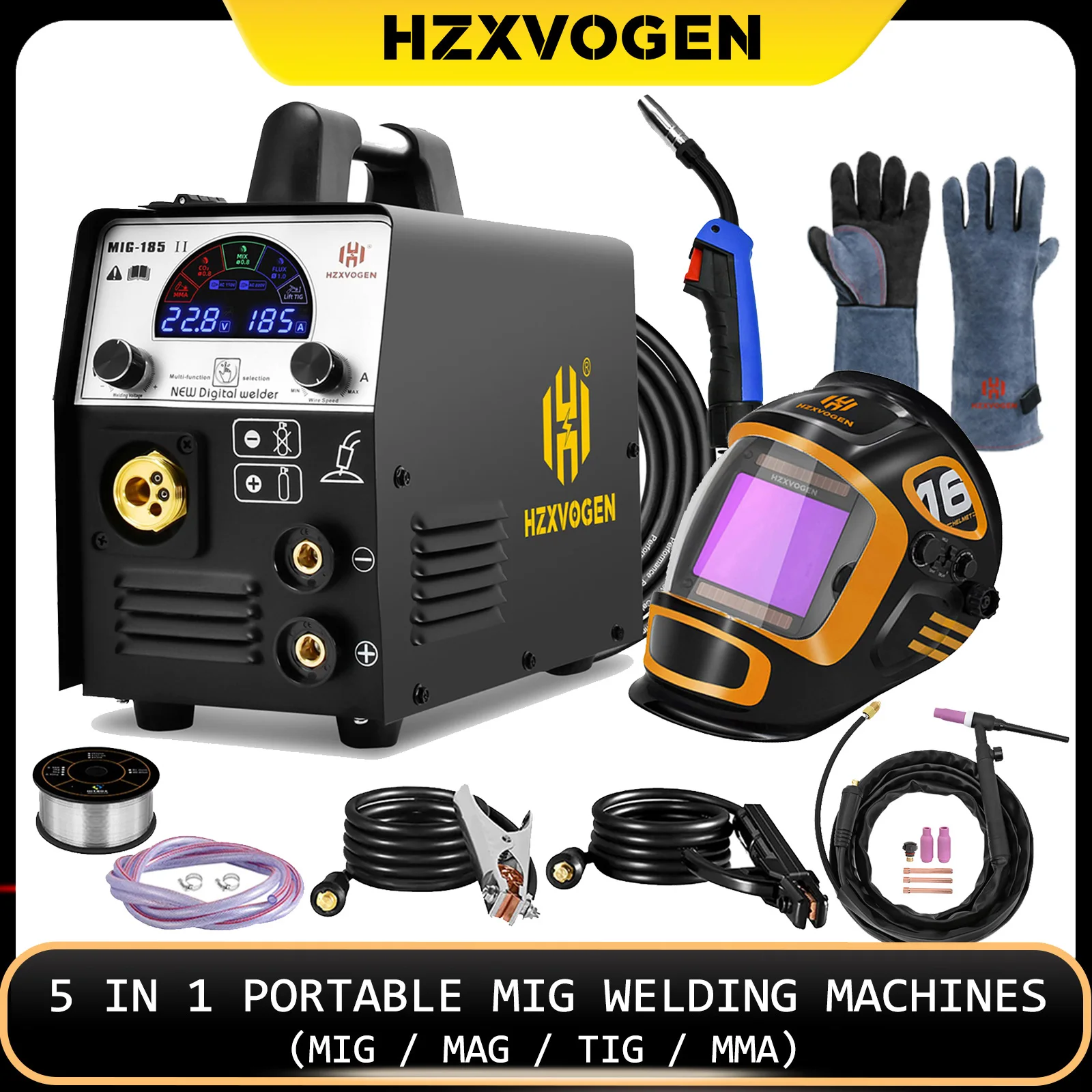 HZXVOGEN-5-in-1-MIG-185-Semi-Automatic-Welding-Machine-Gas-Mix-gas-Non ...