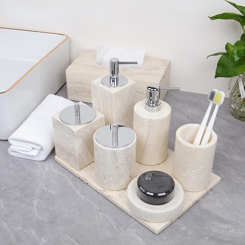 Support customization Wabi-sabi Wind Travertine Washroom Set Bathroom ...