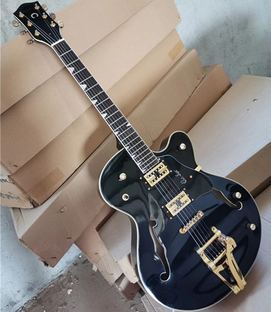 Factory-Custom-Semi-Hollow-Body-Electric-Guitar-with-Golden-Hardware ...