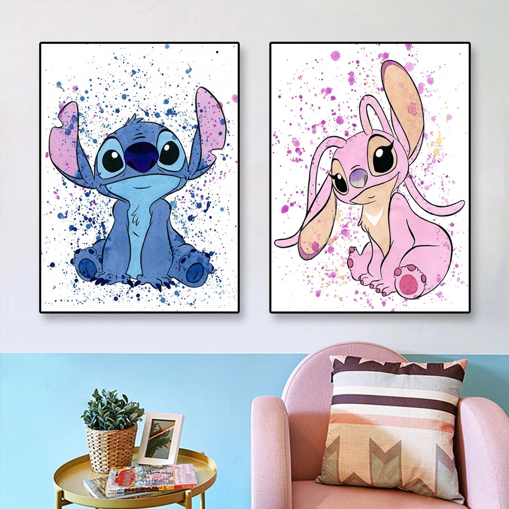 Disney-Cartoon-Prints-Stitch-Watercolor-Art-Poster-Kids-Room-Wall-Decor ...