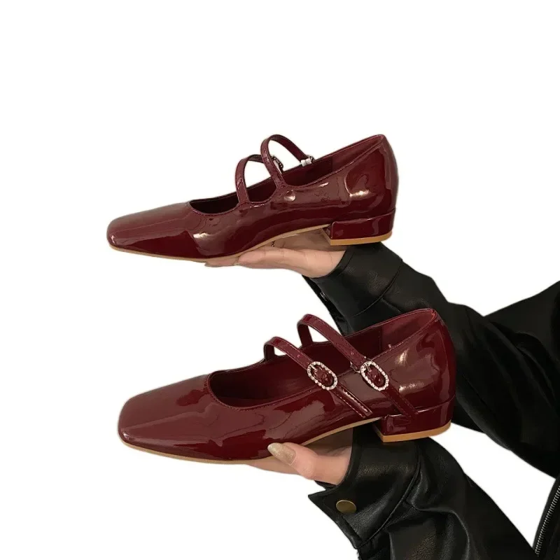 Fashion Medium Heeled Mary Jane Single Shoes for Women Retro Thick Heel ...