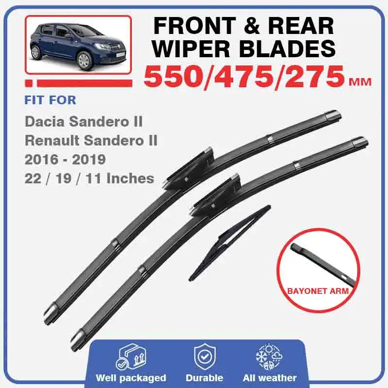 Car Front Rear Wiper Blades For Dacia Renault Sandero II MK2 2016 ...