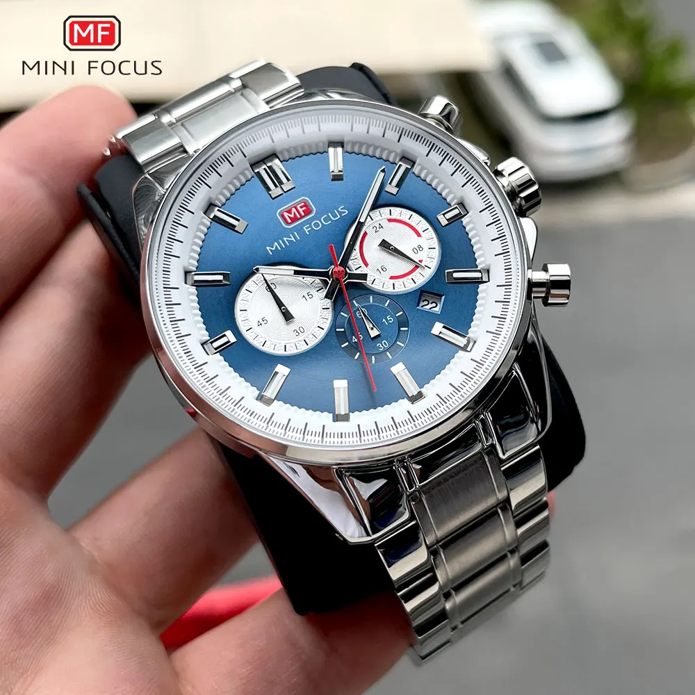 MINI-FOCUS-Chronograph-Quartz-Watch-Men-Silver-Blue-Waterproof-Luminous ...