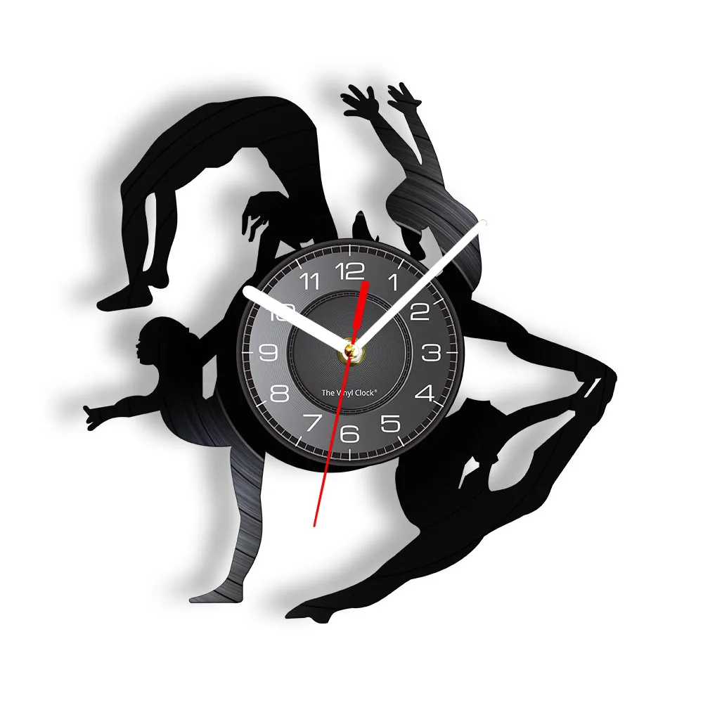 Gymnastics Girls Silhouettes Wall Clock Sports Girl Tumbling Vinyl ...