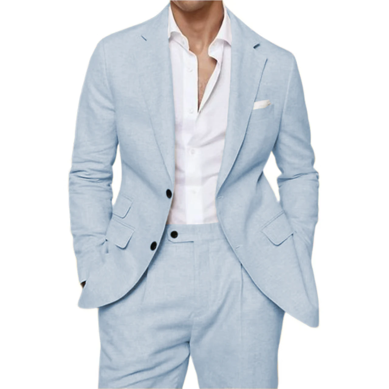 Men's Suits Customized Linen Suit 2 Pieces Blazer and Pants Set Notched ...