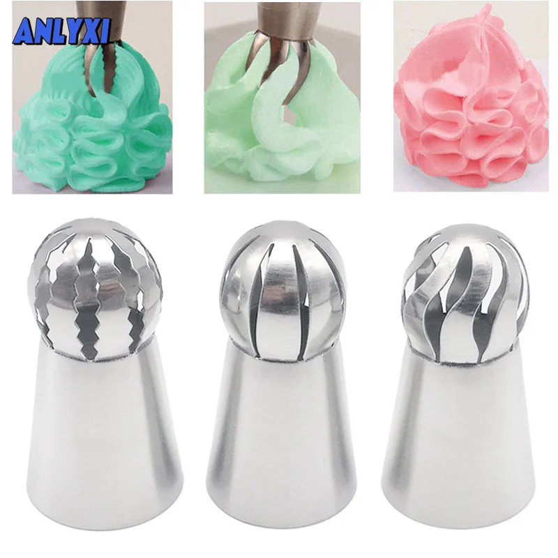 3pcs/set Cupcake Stainless Steel Sphere Ball Shape Icing Piping Nozzles ...