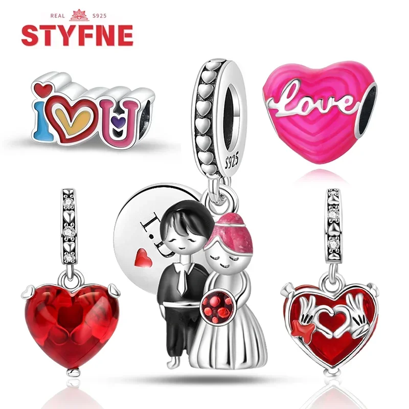 Silver 925 Romantic Valentine's Day Couple Love Charms Heart Beads Fit ...
