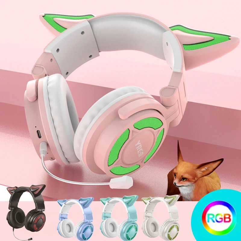 RGB-Cat-Ear-Headphone-Wireless-Bluetooth-5-3-Headset-with-Detachable ...