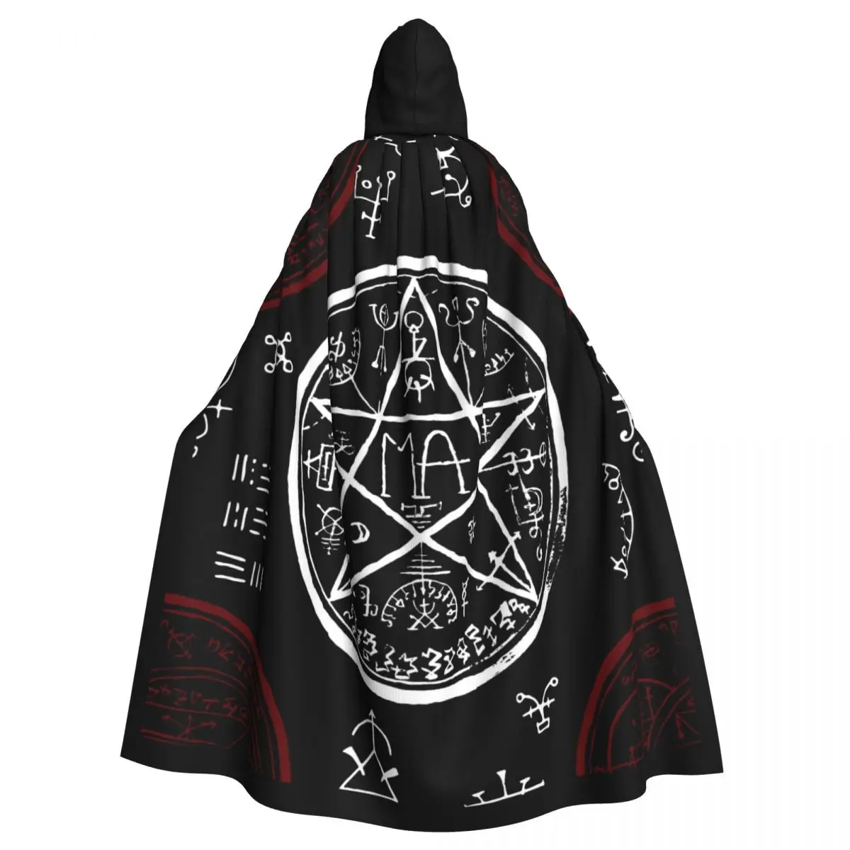 Long Cape Cloak Pentagram And Mystic Symbols Hooded Cloak Coat Autumn ...