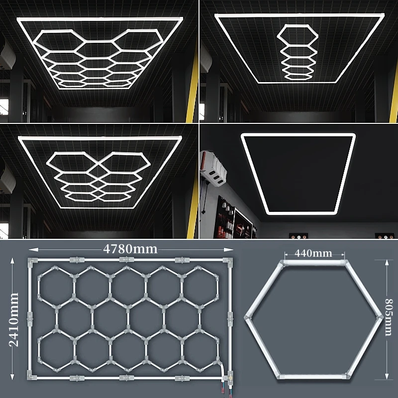 Ceiling-Hexagon-LED-Garage-Light-Honeycomb-Detailing-Car-Auto-Body ...