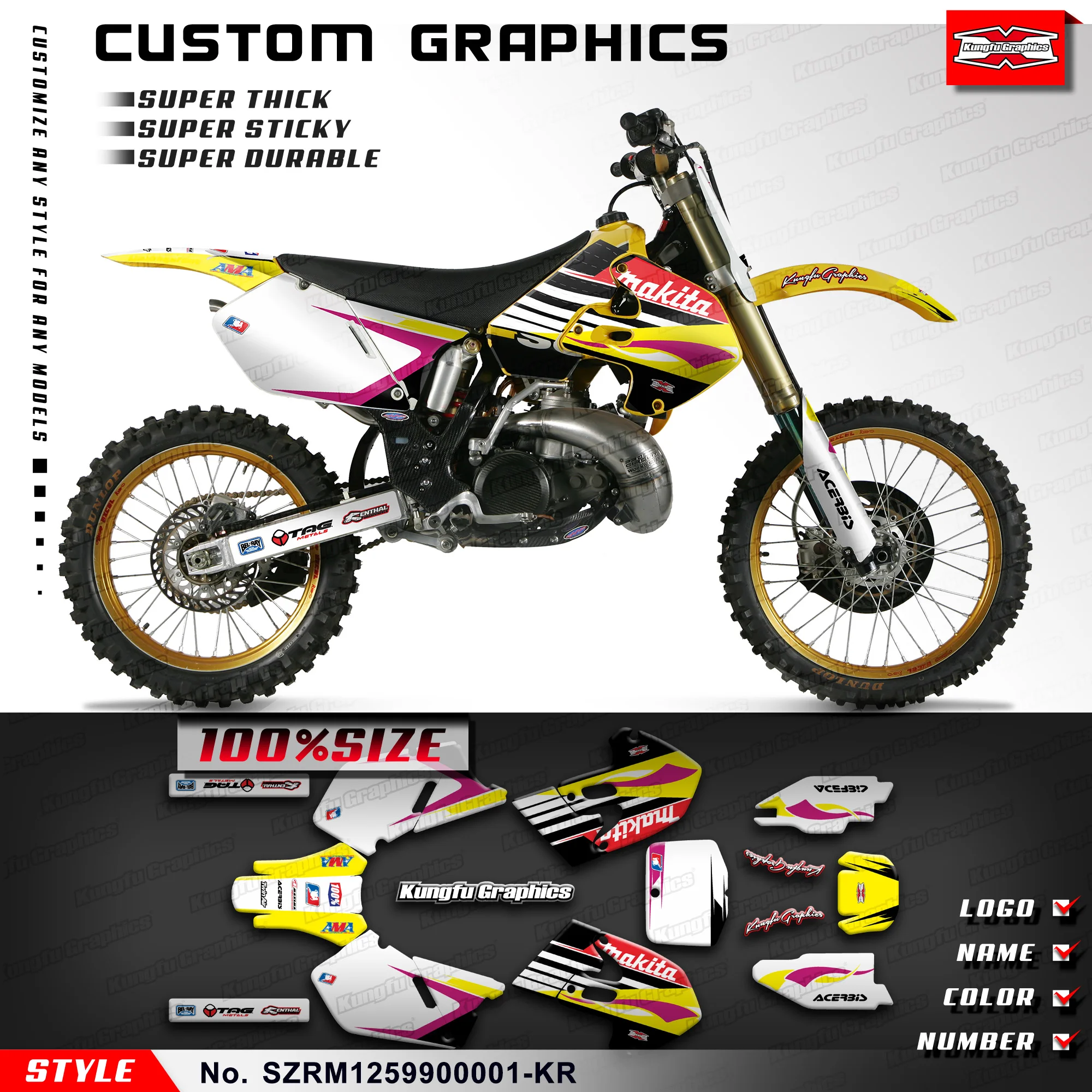 KUNGFU-GRAPHICS-Dirt-Bike-Stickers-Decal-Kit-for-Suzuki-RM125-RM250 ...