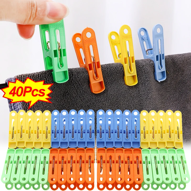 40Pcs Laundry Clothes Pegs Clips Plastic Clothing Pins Hanging Clamp ...
