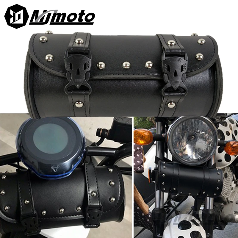 Universal-Motorcycle-Tool-Bag-Waterproof-Leather-Front-Fork-Handlebar ...