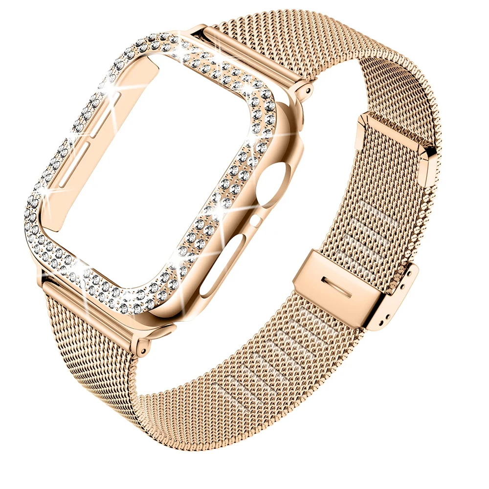 Diamond-Case-Metal-Strap-For-iWatch-Band-38mm-42mm-Stainless-Steel ...