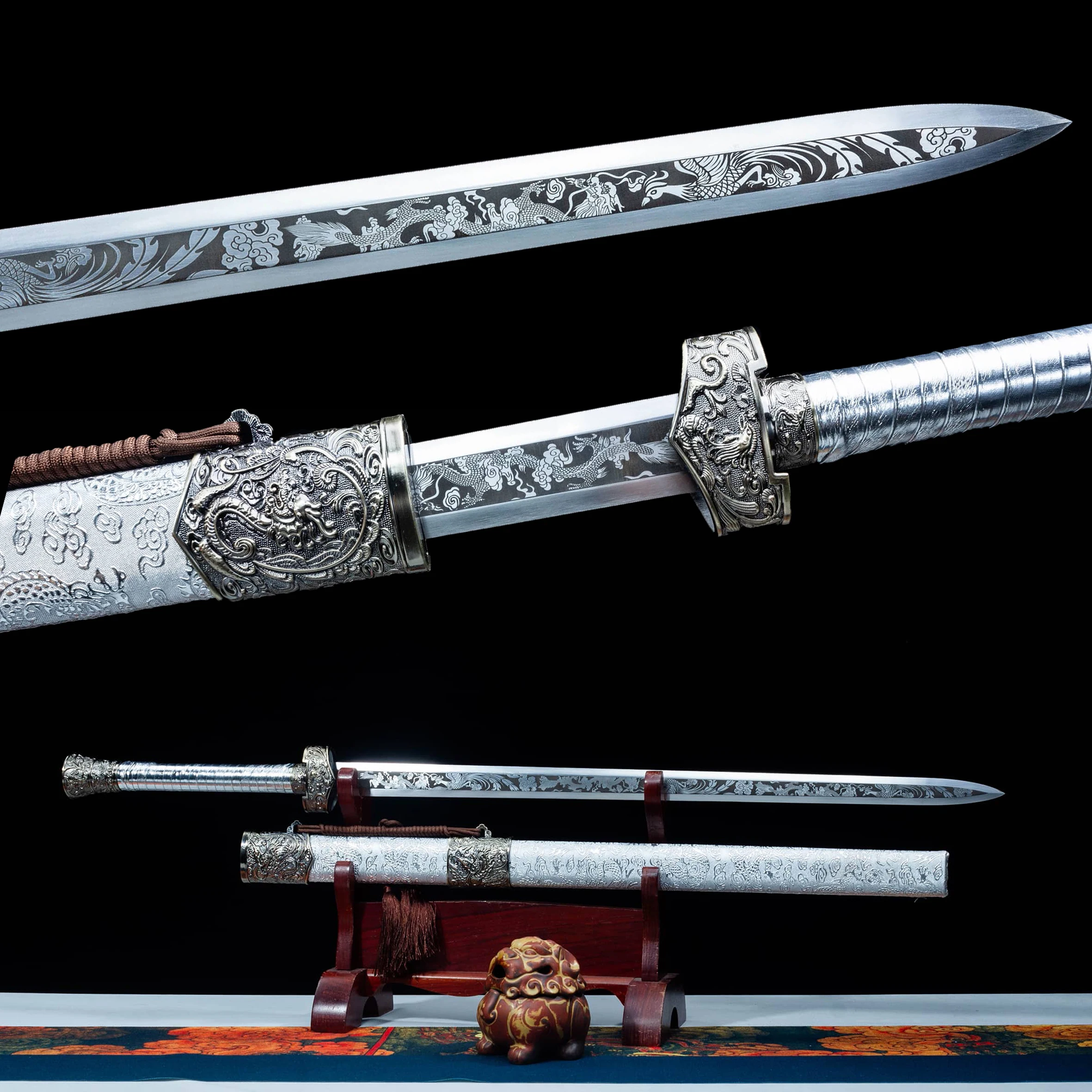 108cm-Medieval-Chinese-Dragon-Phoenix-Han-Sword-Spring-steel-katana ...