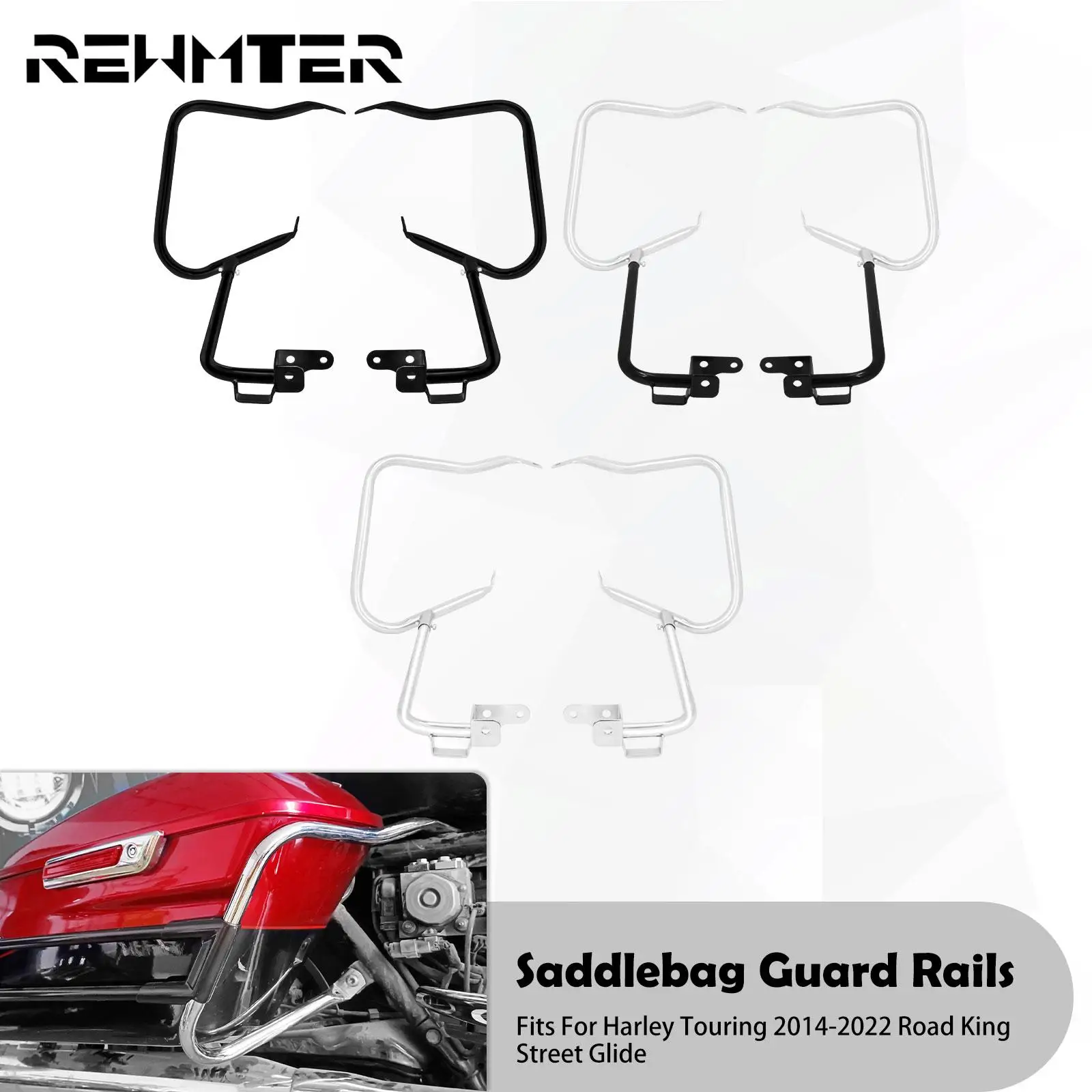 Motorcycle-Rear-Saddlebag-Bracket-Guard-Bars-Kits-Support-Bar-Black ...