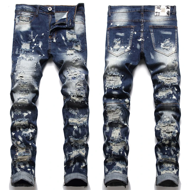 High-Quality-Men-s-Slim-fit-Ragged-Blue-Jeans-Light-Luxury-Hole-Ripped ...