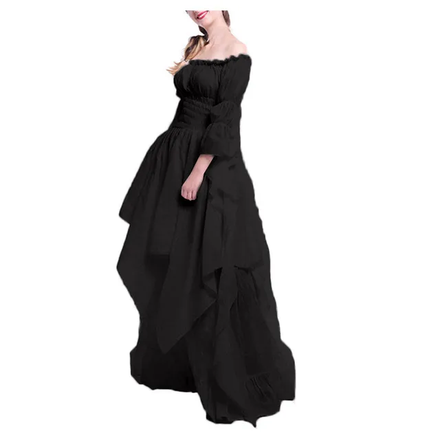 Medieval Victorian Dress Goth Dress Elegant Ruffle Renaissance Black ...