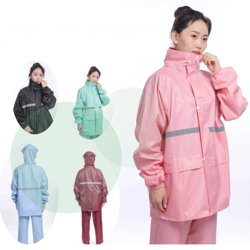 Korean-Split-Raincoat-Rainpants-Suit-Reflective-Strip-Waterproof-Rain ...