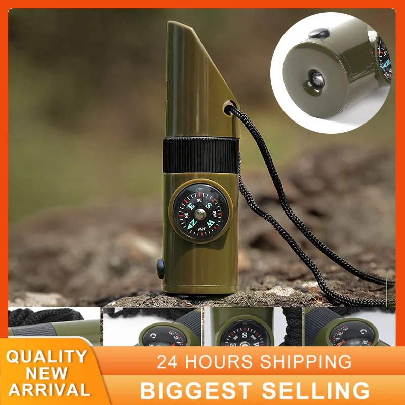 7 In 1 Survival Whistle Compass Thermometer Multiherramienta Camping ...