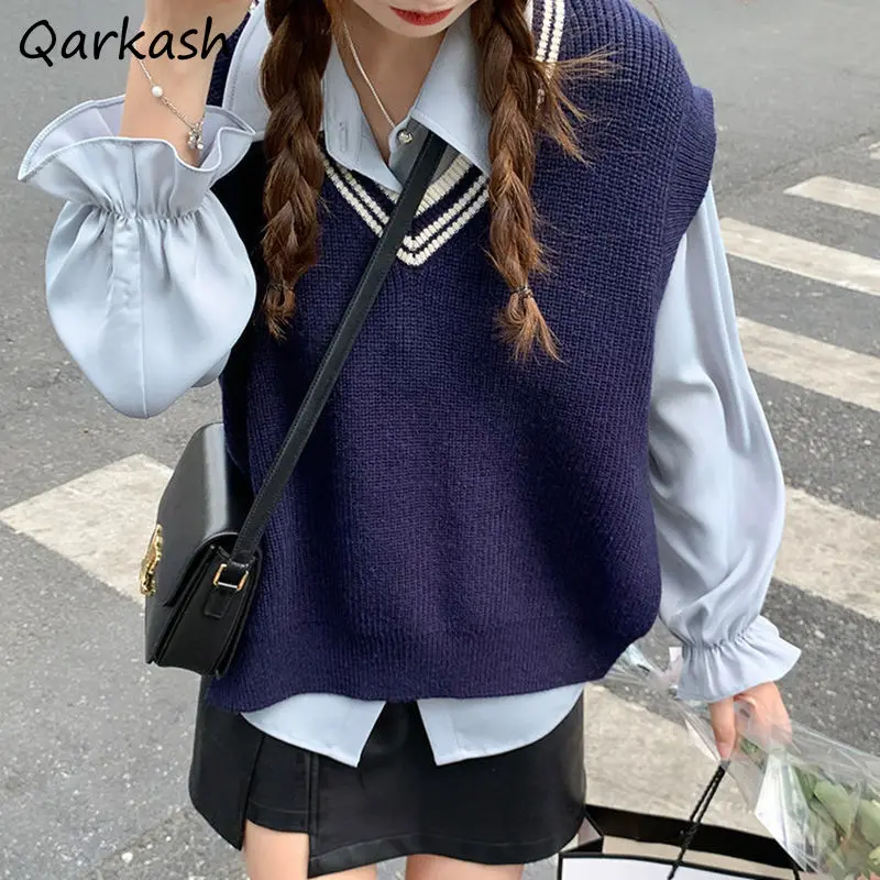 Rompi-sweter-wanita-rajut-tanpa-lengan-santai-lembut-kerah-V-klasik ...