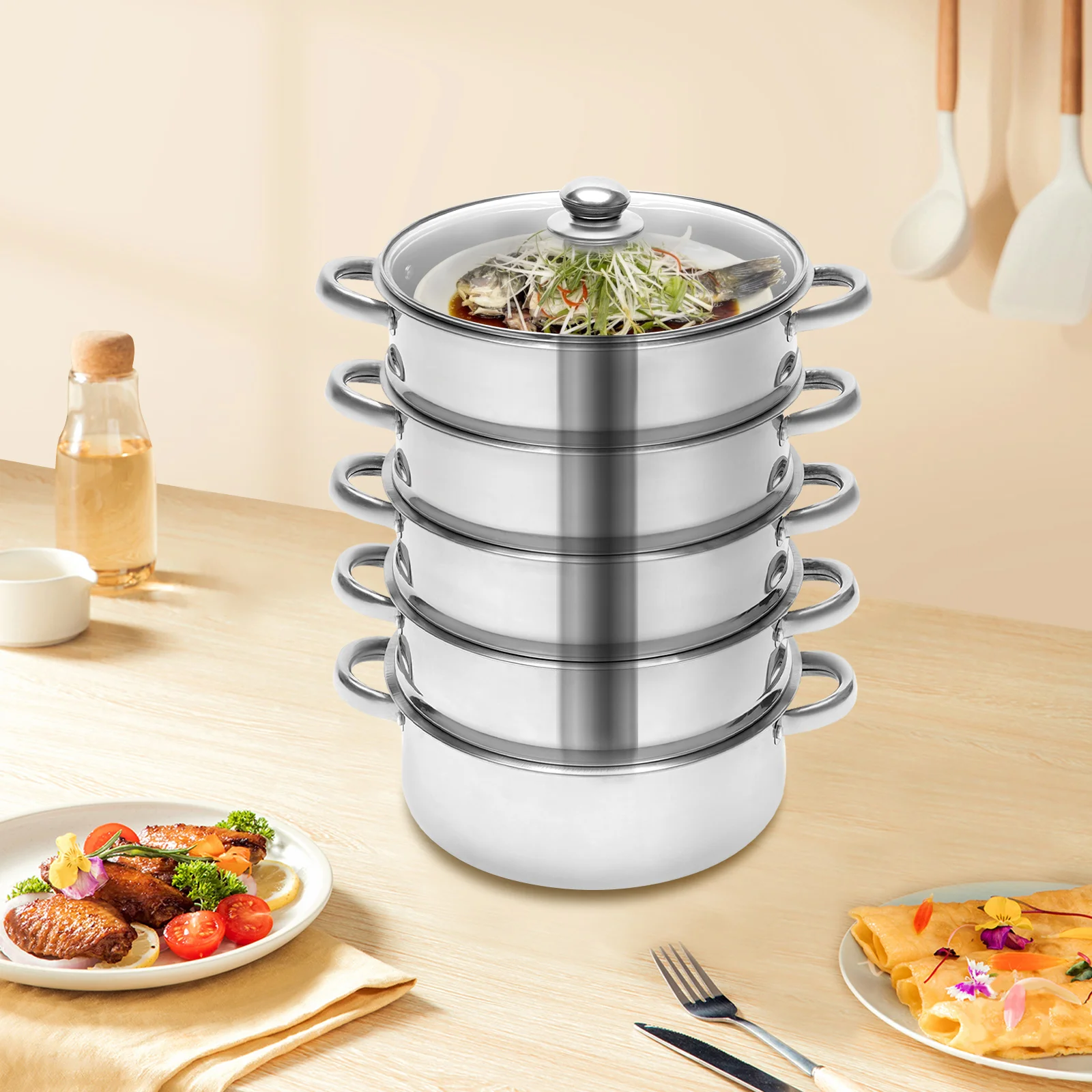 26cm-Stainless-Steel-Damper-5-Steam-Containers-With-Glass-Lid-Is-The ...