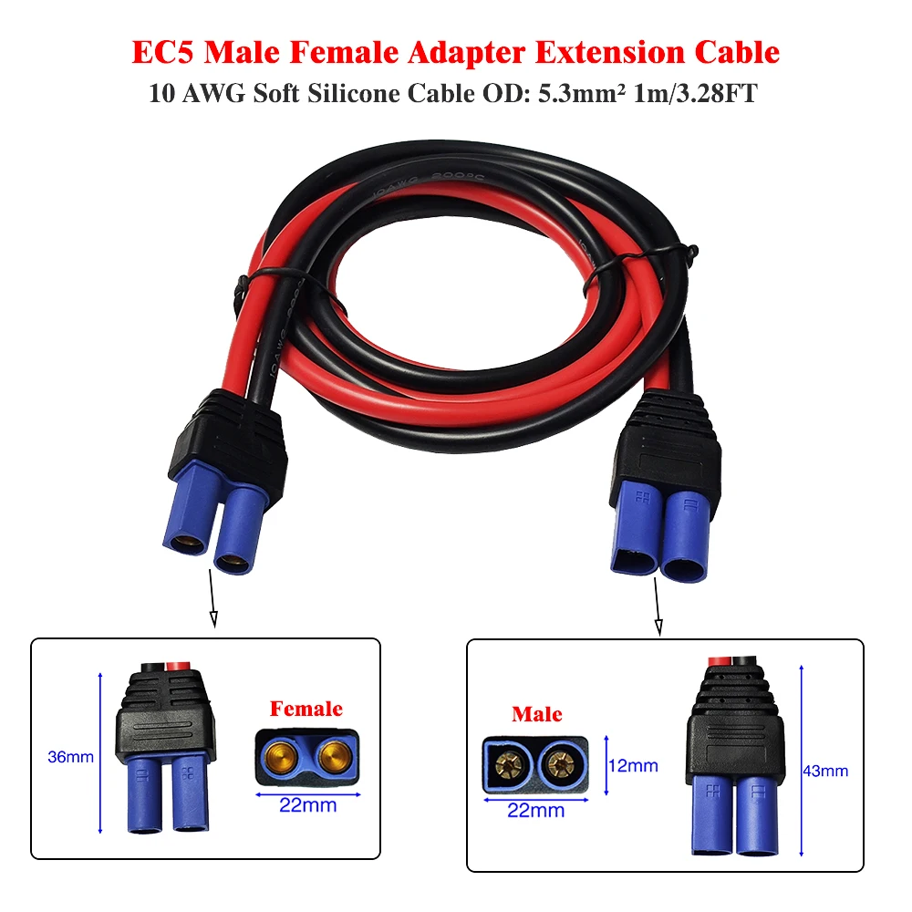 Jkm 10awg Silicone Line Ec5 Male Female Connector Ec5 Adapter Extension Cable Emergency Start ...