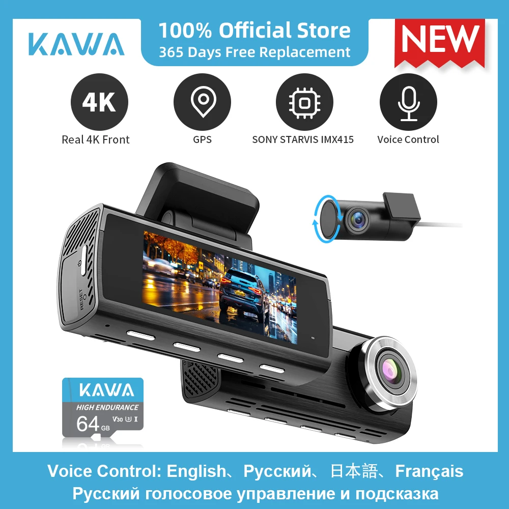 KAWA-Dash-Camera-for-Cars-4K-Dash-Cam-Front-and-Rear-DVR-Video-Recorder ...