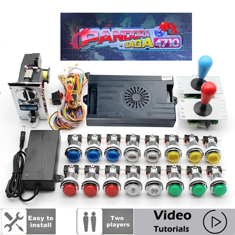 Pandora Saga Box Kit Copy SANWA Joystick, 2 First, 4710 in 1, Chrome LED Push Button, DIY Arcade ...