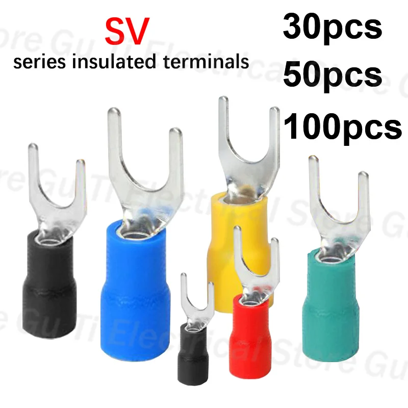 30-100 PCS SV terminal U-shaped 1.25/2/3.5/5.5 series insulated fork ...