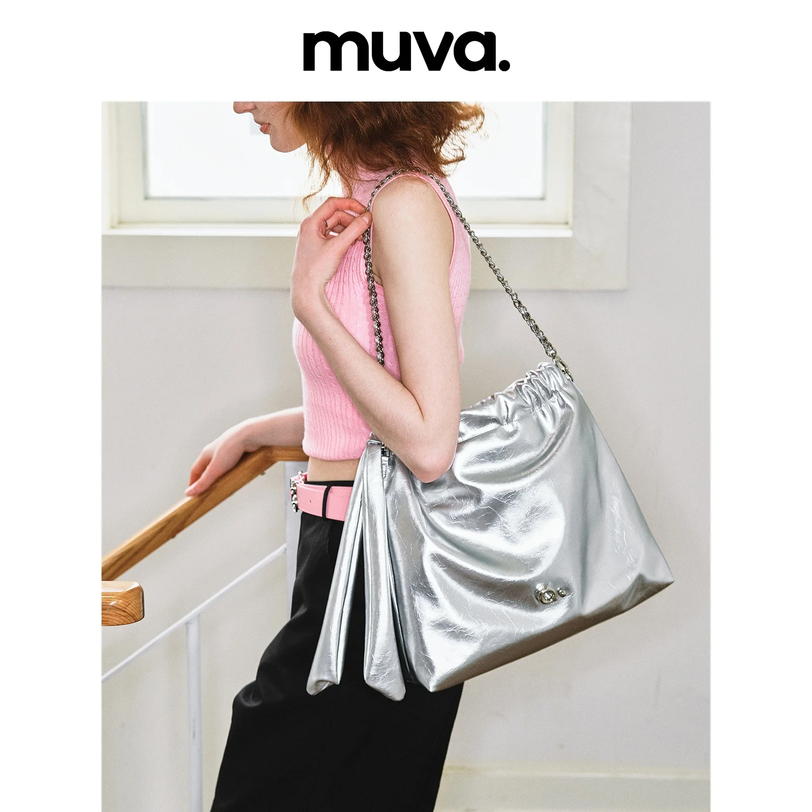 Muva-Large-Capacity-Tote-Bag-Women-Silver-Cowhide-Big-Bag-Commuter ...