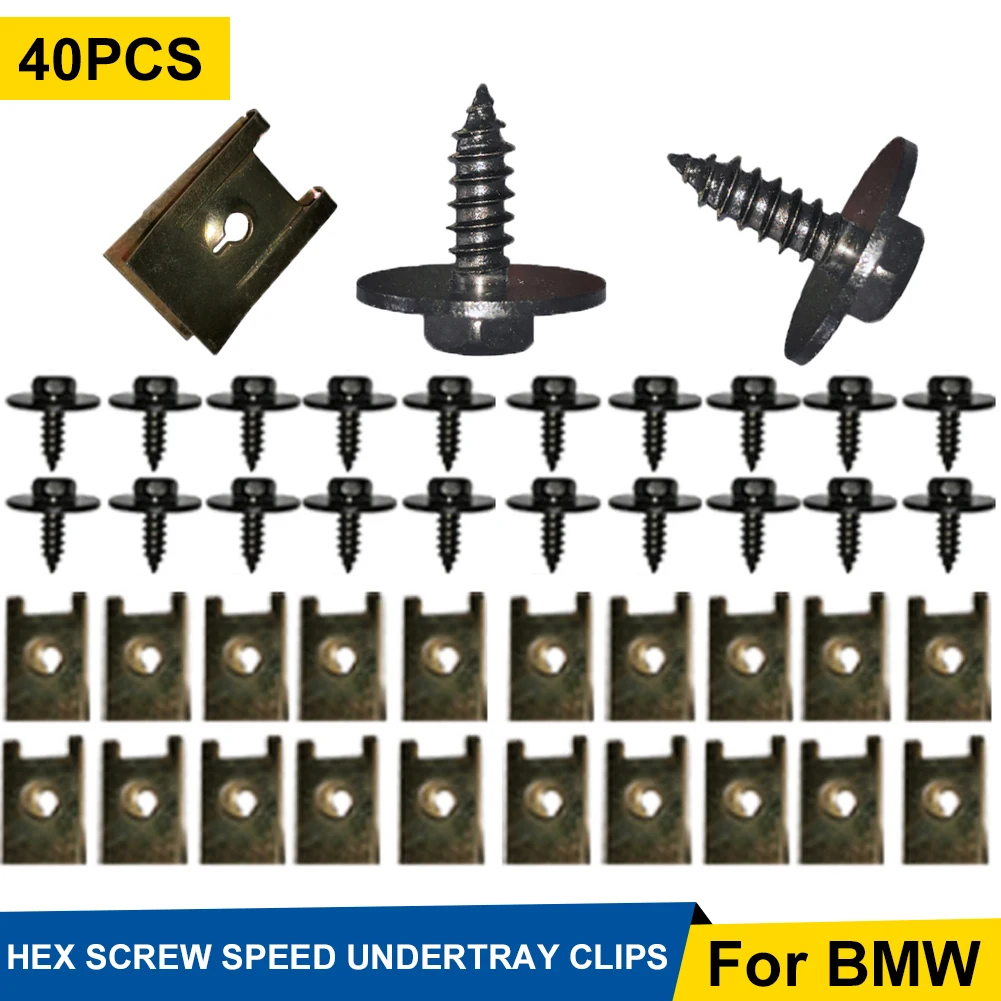 40pcs Chassis Engine Guard Metal Nut Screw Washers U-Nut Clip Engine ...
