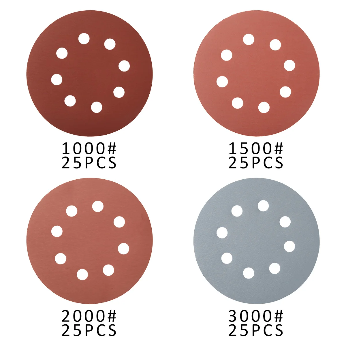 100Pcs 5Inch 125mm Round Sandpaper Eight Hole Sanding Disk Set - WTM ...