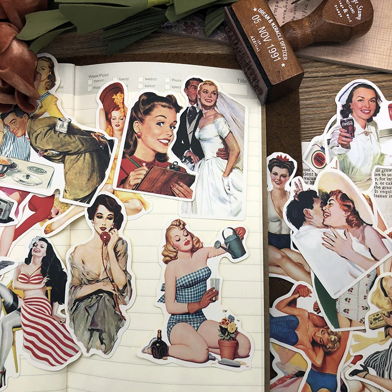 12PCS/15pcs retro pinup Stickers Crafts And Scrapbooking stickers kids ...