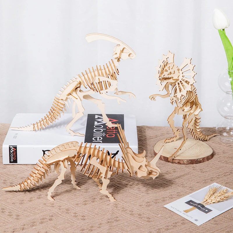 1pc Wooden Model 3D Dinosaur Puzzle Building statues High Quality ...