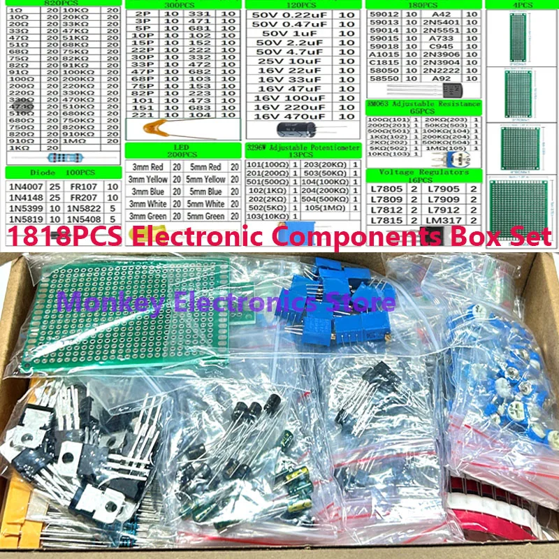 1818PCS-Electronics-Components-Kit-TO-92-TO-220-Monolith-Capacitors ...