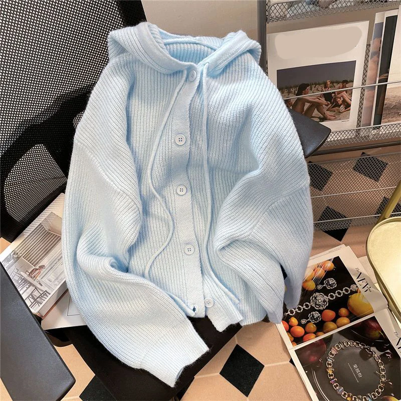 Rimocy-su-ter-azul-cielo-para-mujer-c-rdigan-coreano-con-capucha-de-un ...
