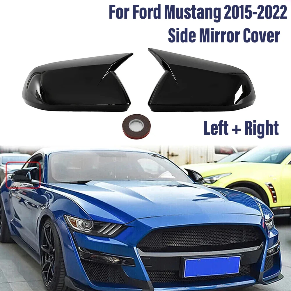 Glossy-Black-Car-Rear-View-Mirror-Cover-For-Ford-Mustang-2015-2022-PAIR ...