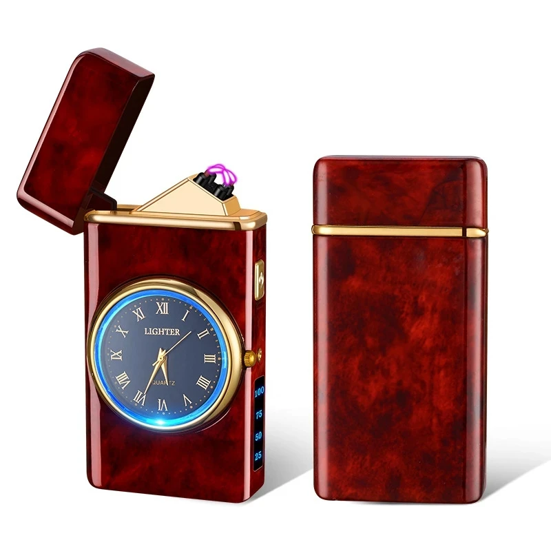 2024 Metal Clock Dual Arc Lighter Portable LED Display USB Rechargeable ...