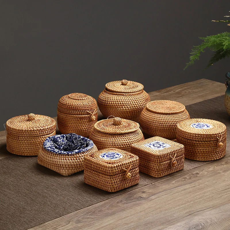 Vietnamese-Handmade-Cane-Candy-Box-Circular-With-Lid-Storage-Basket ...