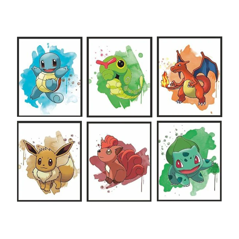Pintura-en-lienzo-de-Anime-Pokemon-Pikachu-Charizard-Squirtle-p-ster ...